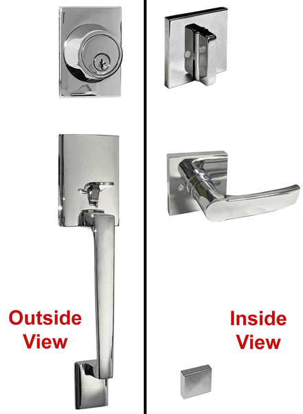 Polished Chrome Square Base Front Door Handle Set - Style 8048CR – Best ...